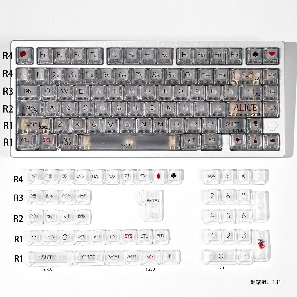 OEM profile Transparent Scrub Feel Keycaps Big Font PC keycaps set for ...