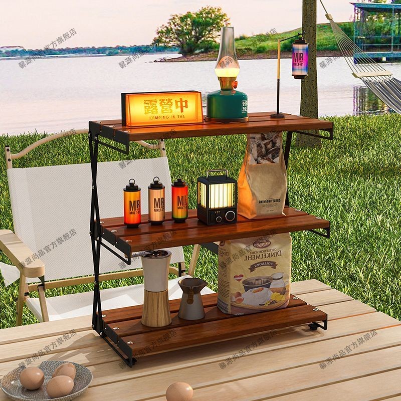 camping shelving three-layer folding table portable small table outdoor ...