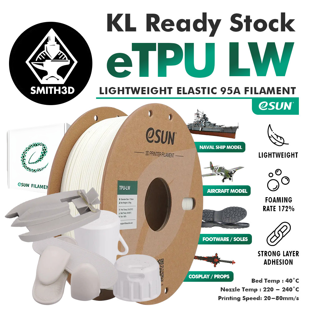 eSun eTPU LW 1.75mm 0.75kg, eSun TPU Lightweight, 95A Flexible ...