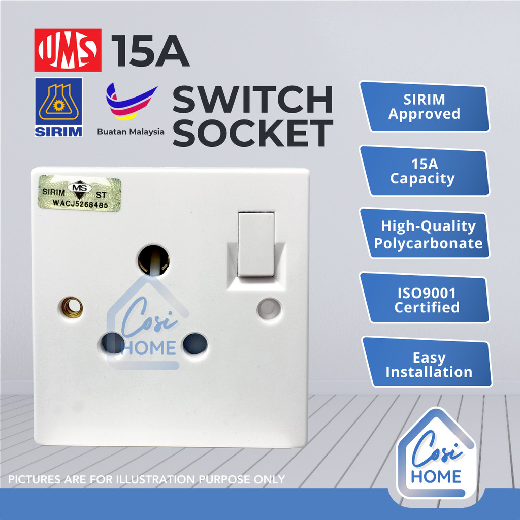 UMS 1215A Heavy Duty Switched Socket Outlet | 15A 250V AC Wall Power ...