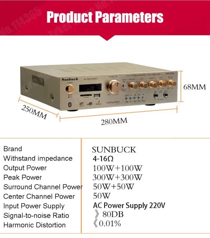 SUNBUCK amplifier bluetooth 2000W 5CH 220V 5.0 mixer amplifier power ...