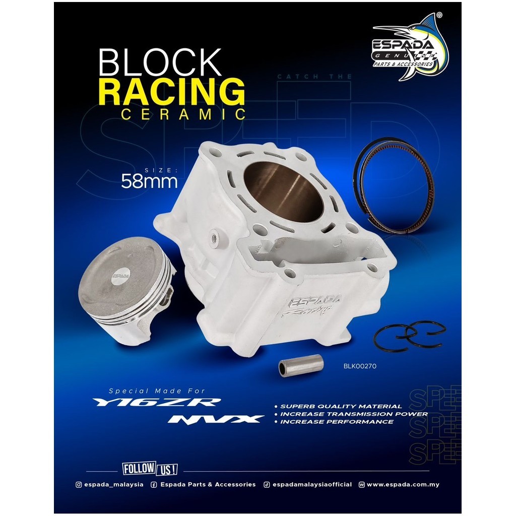 ESPADA RACING CERAMIC BLOCK + PISTON [ 58MM ] Y16 / MT15 / R15 V3 / NVX ...
