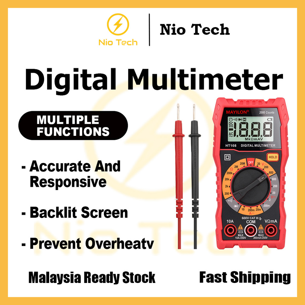 NioTech Digital Multimeter HT108L Manual Range Mini Voltage Meter 600V 10A 2000 Counts Ohm Diode ...