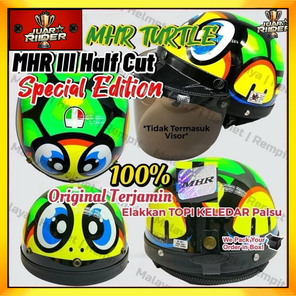 MHR III Half Helmet Steng Special Edition Turtle Design 100% ORI Kura Half Cut Topi Keledar 46 ...