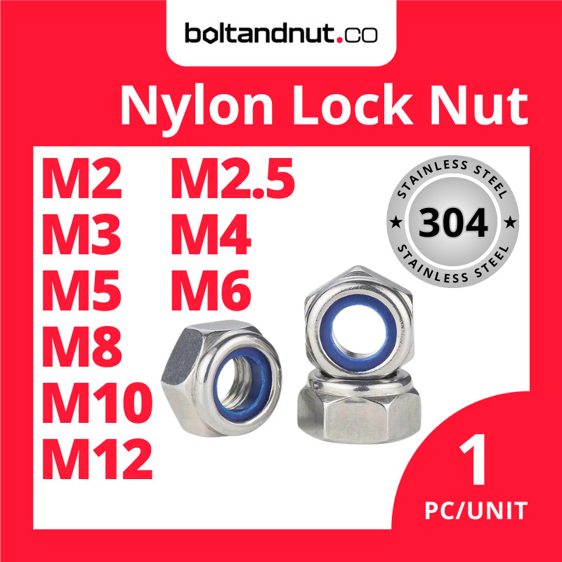 Nylon Lock Nut DIN985 | SUS 304 Stainless Steel Grade A2-70 | M2 M2.5 M3 M4 M5 M6 M8 M10 M12 ...