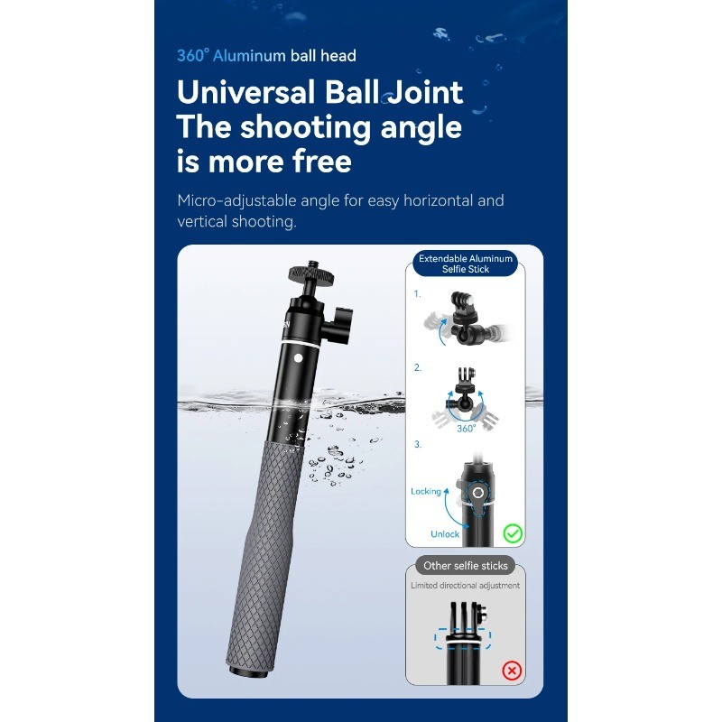 TELESIN Waterproof Selfie Stick for Gopro Hero 13 12 11 DJI Action 5 ...