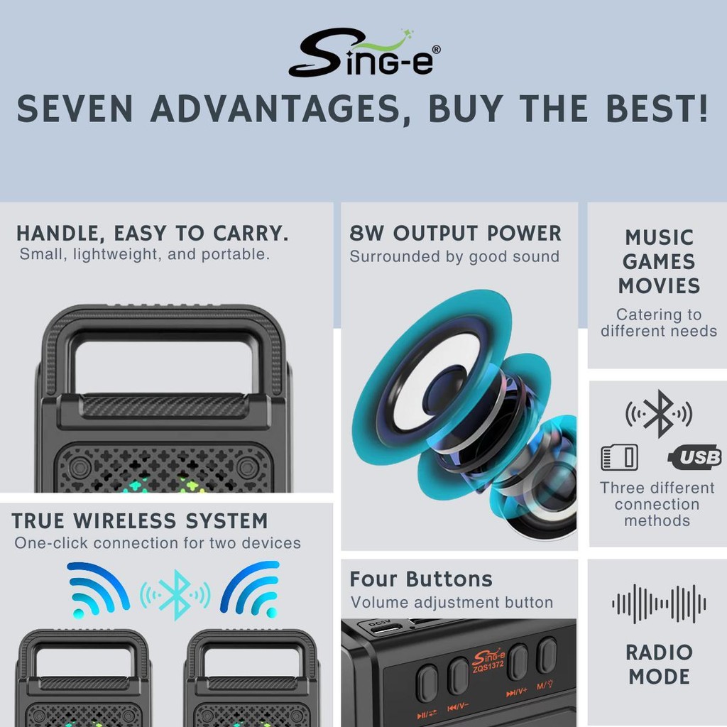 SING E Extreme 8W TWS Speaker Wireless Bluetooth Extra Bass Radio ...