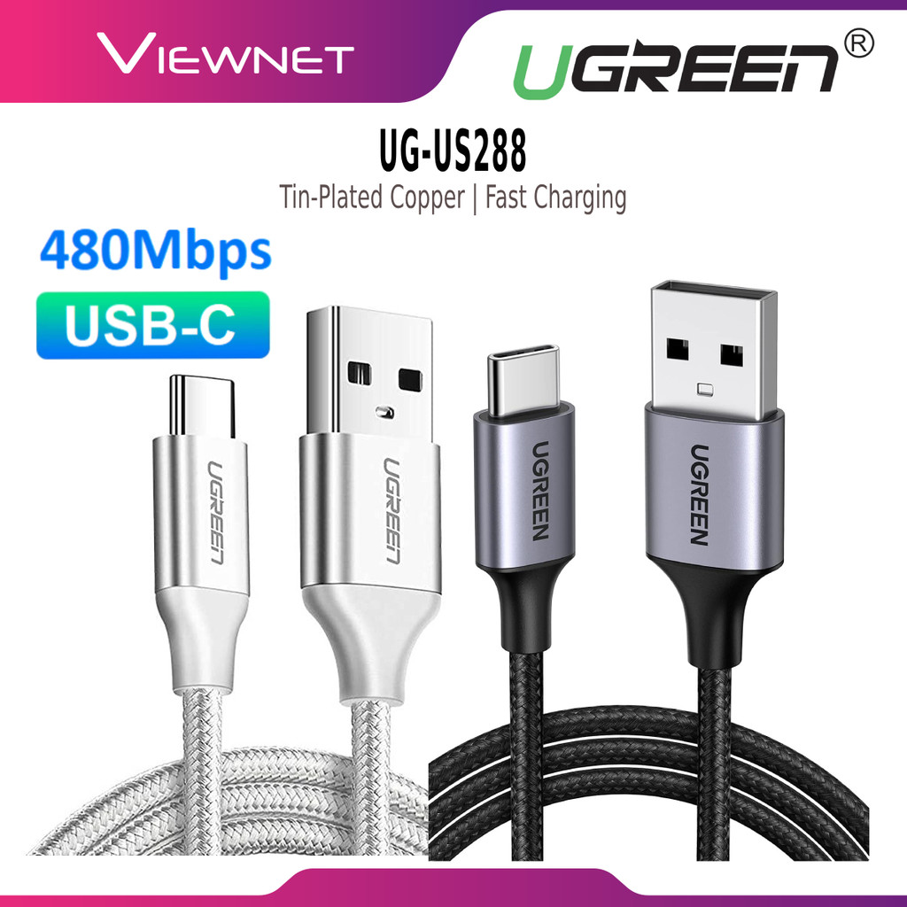 UGREEN US288 USB 2.0 USB-A MALE TO USB-C TYPE C MALE CABLE WITH NICKLE PLATING ALUMINIUM BRAIDED ...