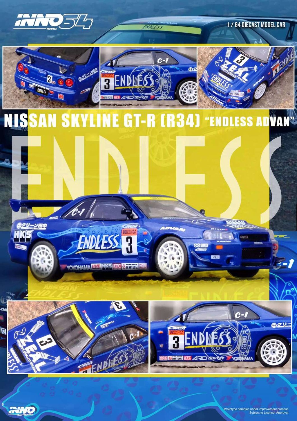 INNO 1:64 Nissan GTR R34 #3 ENDLESS ADVAN alloy car model | Shopee Malaysia