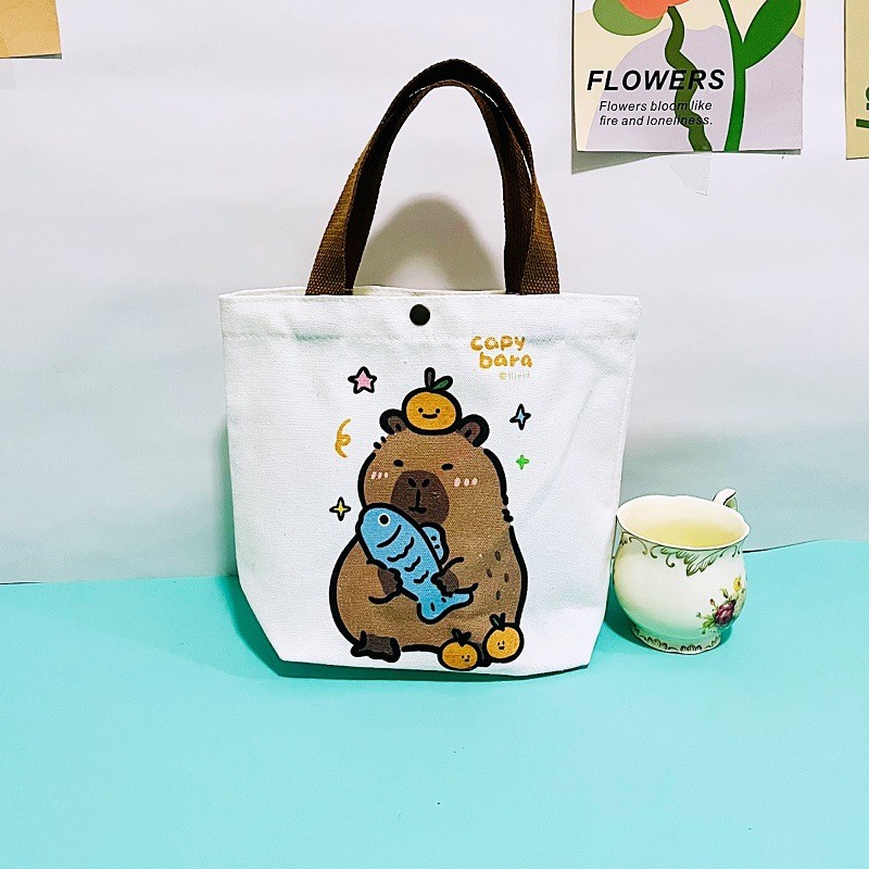 Capybara Canvas tote bag Daily lunch bag Cartoon Capybara students ...