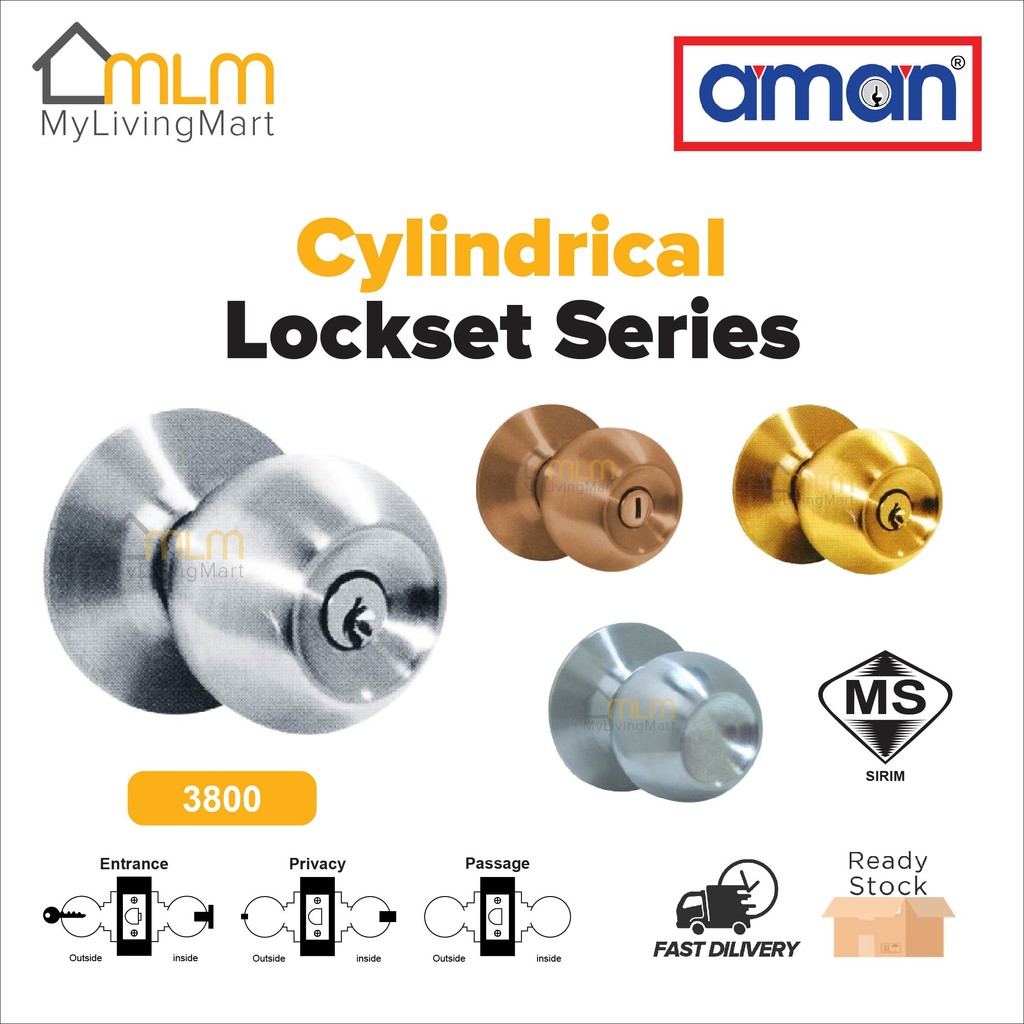 AMAN Cylindrical Door Knob Lock Set Entrance Privacy Passage Knobset ...