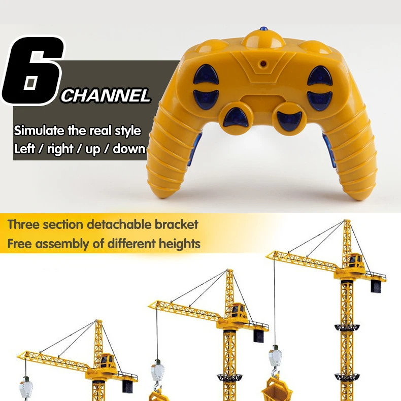 128CM RC Tower Crane Toys 2.4G Remote Control 6CH Large Crane Simulation Construction Trucks ...