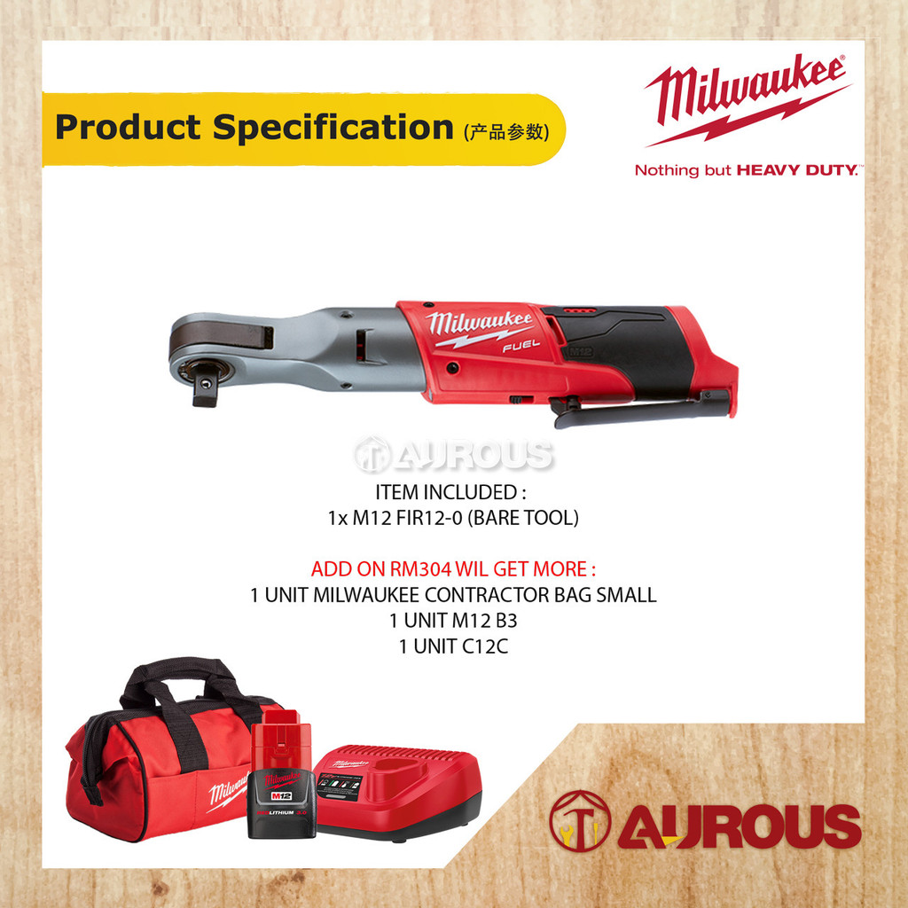 MILWAUKEE M12 FUEL 1/2'' COMPACT IMPACT RACHET KIT (M12 FIR12-0 / M12 ...