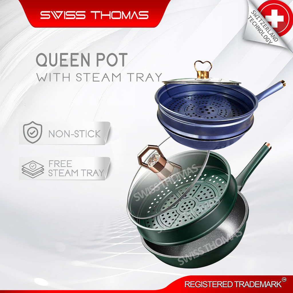 Swiss Thomas Household Queen Nonstick Pot Steamer, Frying Pan Pot with ...