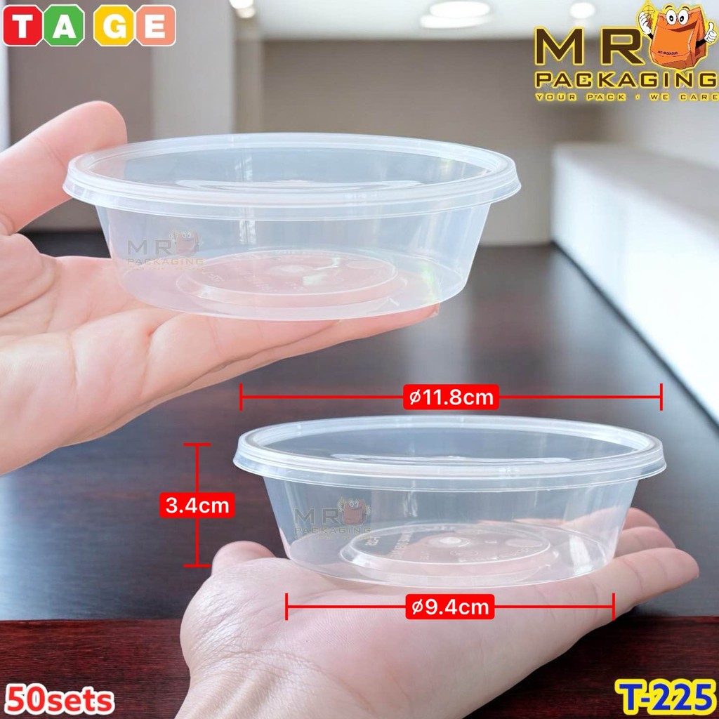 T225 R225 Round Container & Lid ( 50sets± ) 225ml 8oz Plastic Food Box ...