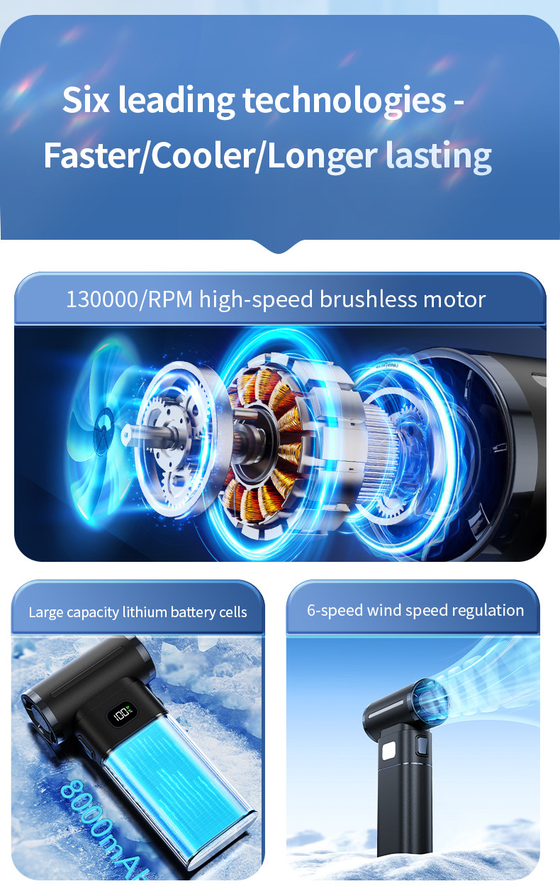 130000 RPM Car Electric Air Duster Mini Turbo Violent Fan with 5 Speeds air Blower Compressed ...