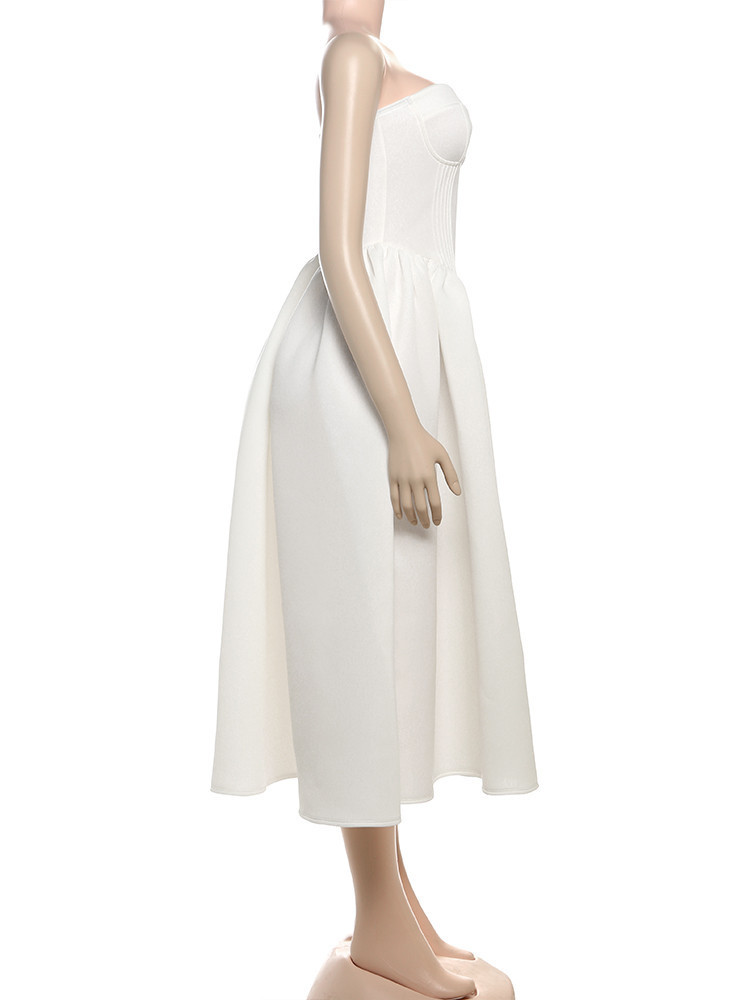 Klalien Classic Elegant Women Maxi Dress Concise Draped Strapless A ...