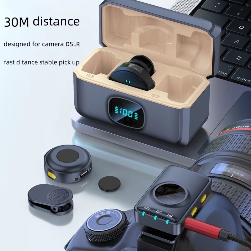 Q8 Wireless Lavalier Microphone Video Recording with Charge Box for ...