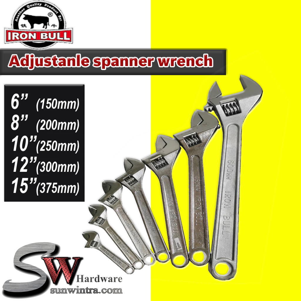 Iron Bull Adjustable Wrench Six Spanner Spanar Laras 6" 8" 10" 12" 15 ...