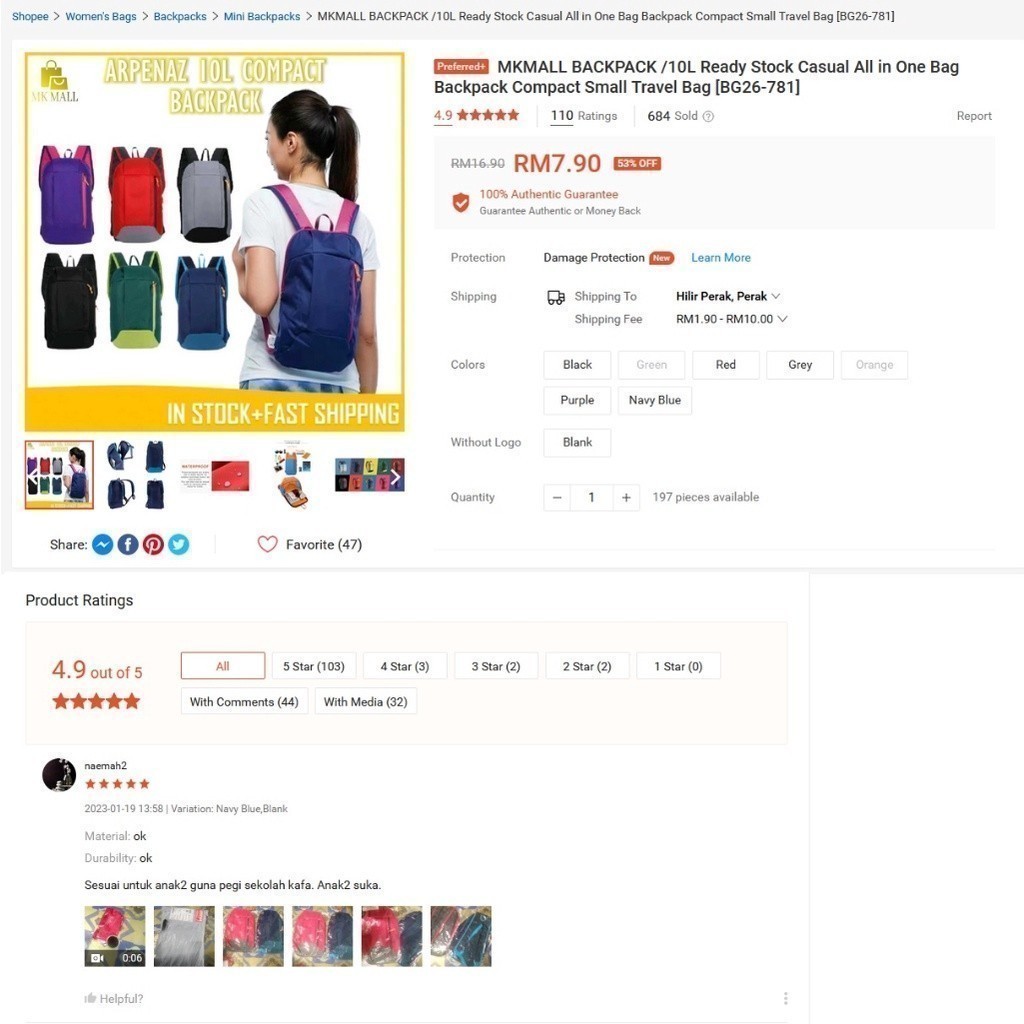 MKMALL BACKPACK /10L Ready Stock Casual All in One Bag Backpack Compact ...