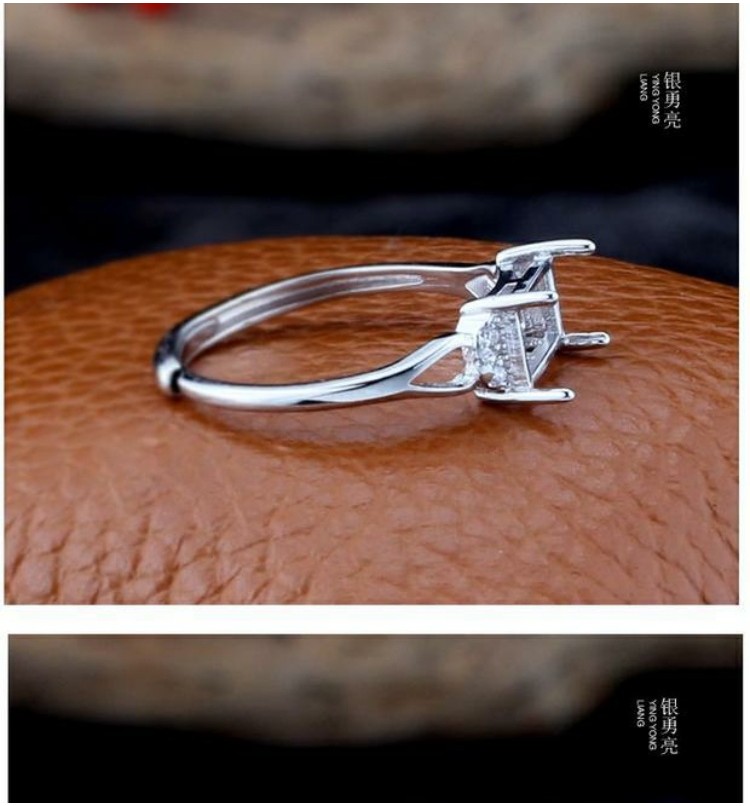 S925 Sterling Silver Ring Frame | DIY Inlaid Open Square Women's Silver ...