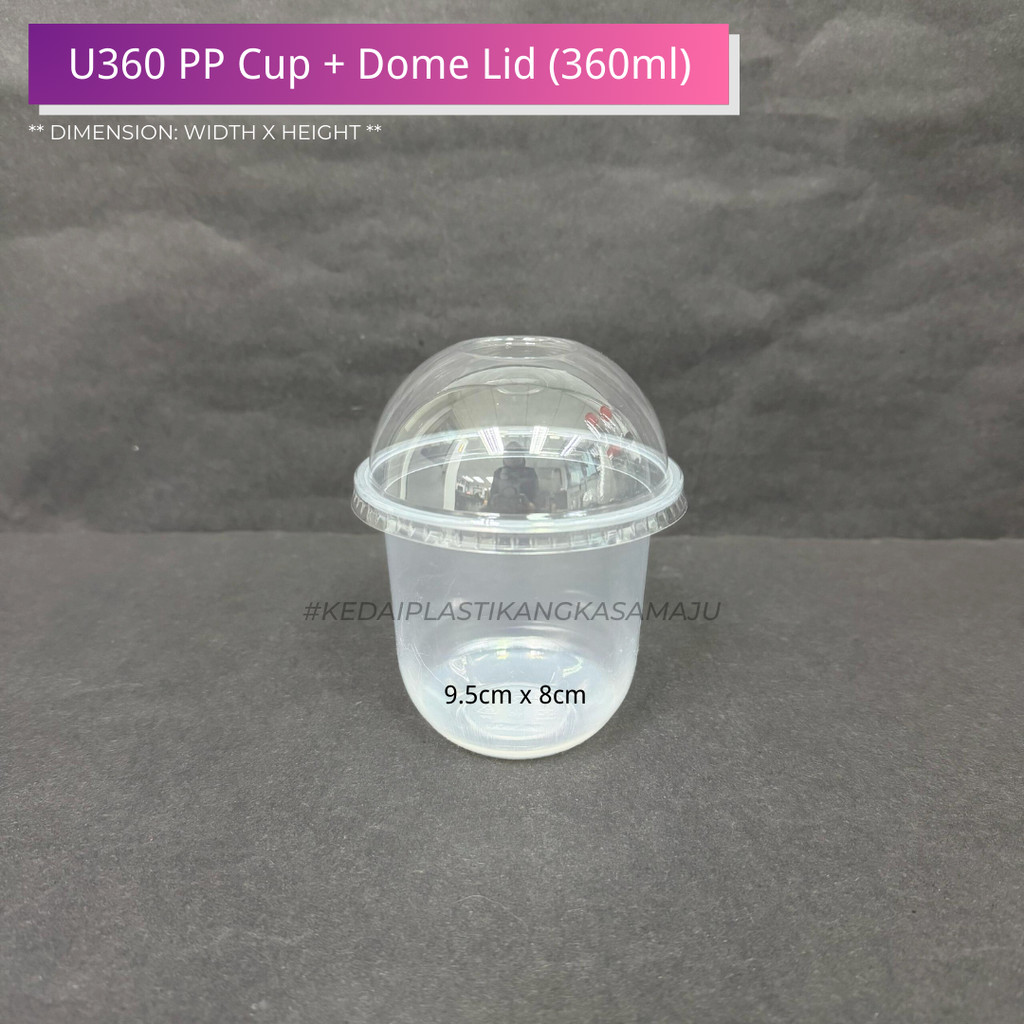 [50pcs] PP Cup + No Hole Dome Lid (Ice Cream Cup) - 250ml/360ml/500ml ...
