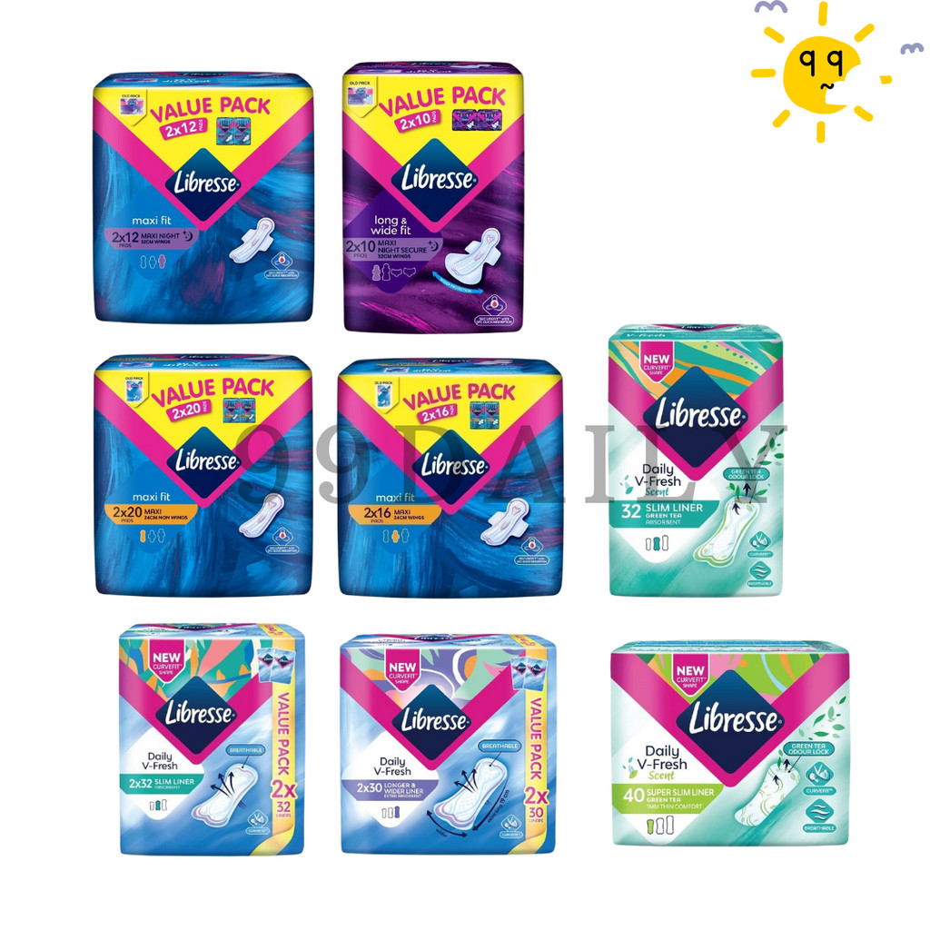 Libresse Maxi Night Pads 28cm / 32cm Extra Long, Overnight Sanitary ...