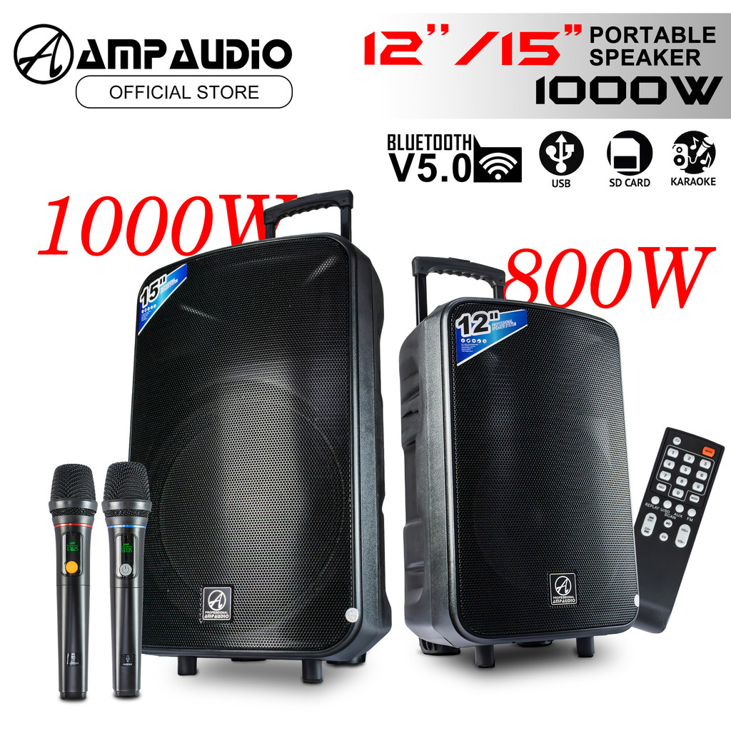 AmpAudio Portable Speaker 12/ 15 Inch 1000W Portable Speaker with ...