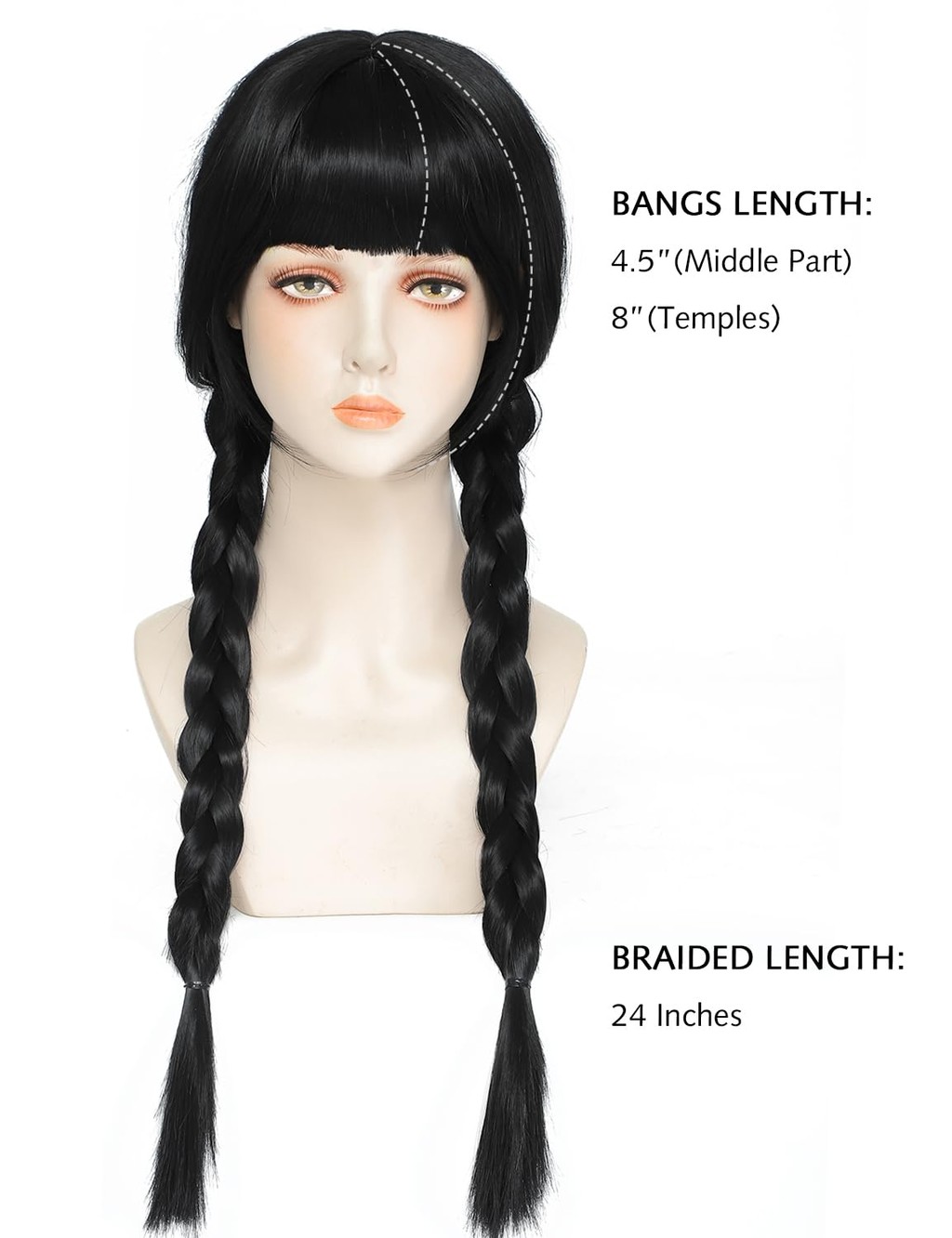 Wednesday Addams Wig Braided Black Wigs with Bangs for Halloween Party ...