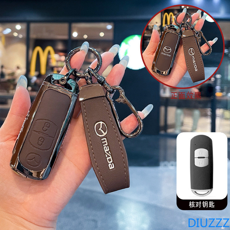 Leather Zinc Alloy Car Remote Key Case Cover Fob For Mazda 2 3 6 Atenza ...