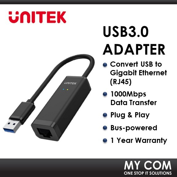 Unitek Y-3470 USB 3.0 to Gigabit Ethernet Adapter With RJ45 Gigabit ...