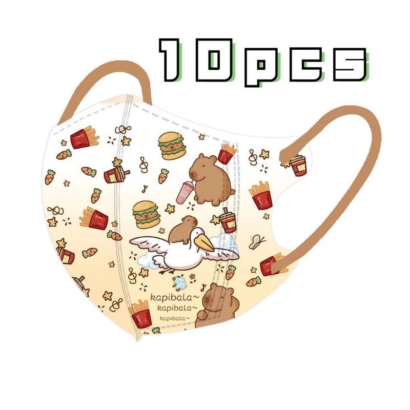 10pc Cartoon Capybara Disposable Mask for Face Masks Nonwoven Fabric ...