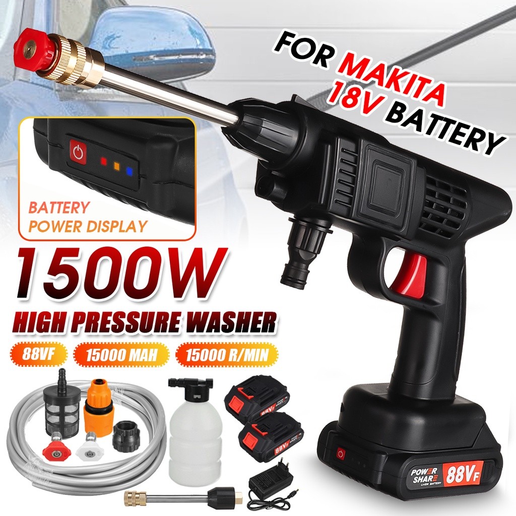 in stock 1500W 88VF Wireless High Pressure Car Wash Washer Gun 15000mAh Foam Generator Water Gun ...