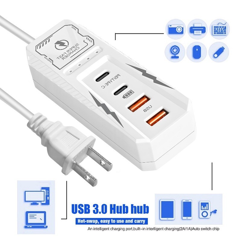 4-in-1 Power Socket Charger - US Plug Wall Charger - Multi Port Fast ...