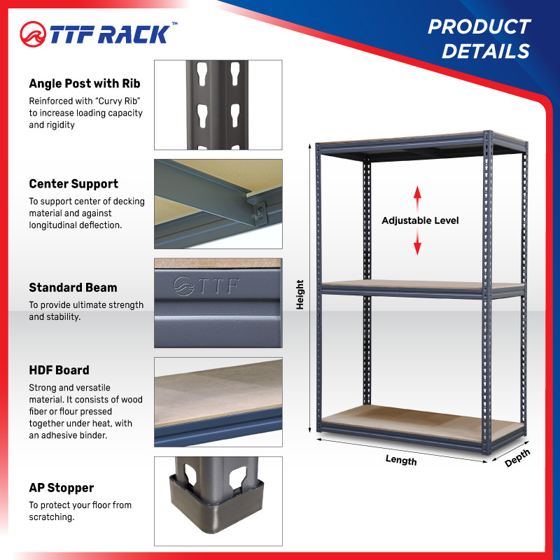 TTF Rack™ Rakku Rack 3 Levels H152-183cm Rak Boltless Rack Heavy Duty ...