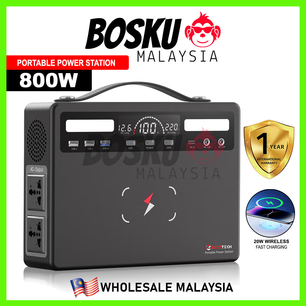 BOSKU 800W Wireless Fast Charging Portable Power Station Emergency Power Supply Powerbank ...
