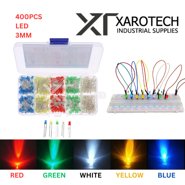 400pcs 3mm LED Light diode White Yellow Red Blue Green Assorted Set Kit ...