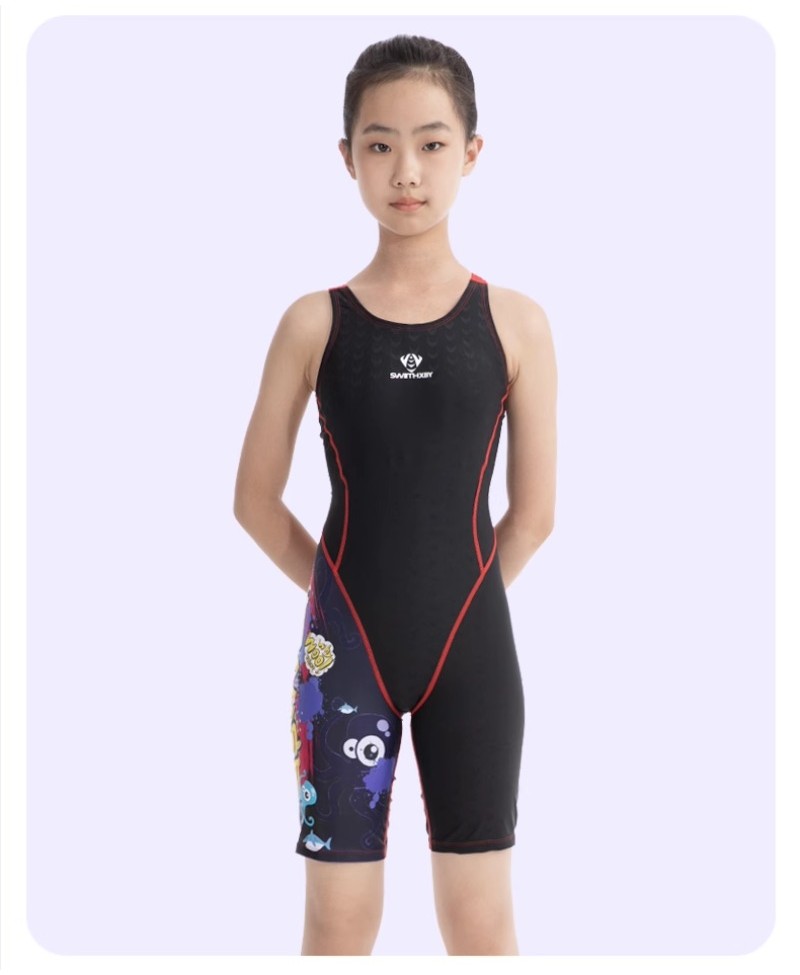 Girls Training Swimsuit Durable Waterproof Material Knee-Length Racing ...