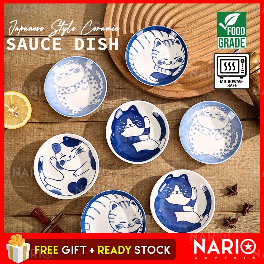 NARIO Japanese Small Ceramic Plate Cute Cats Design Dipping Sauce Mini ...