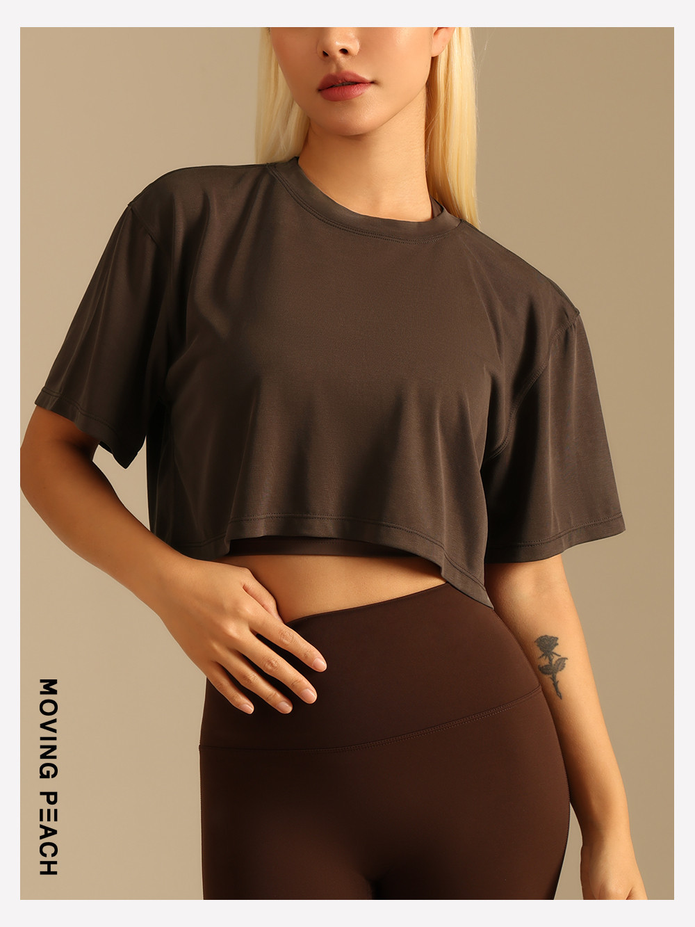 MOVING PEACH Women Sports Crop Top Relaxed Fit Breathable Running ...