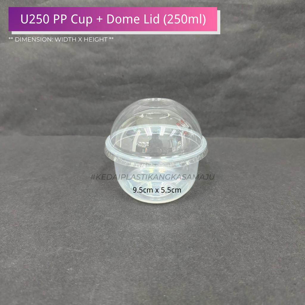 [50pcs] PP Cup + No Hole Dome Lid (Ice Cream Cup) - 250ml/360ml/500ml ...