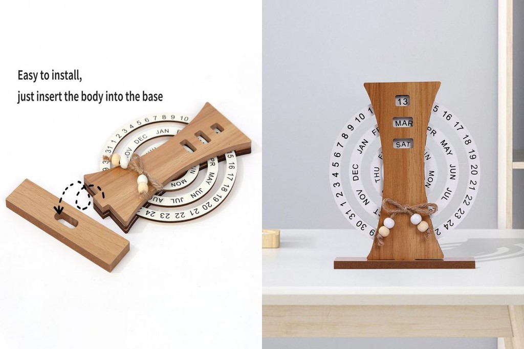 Long-lasting Perpetual Calendar Rotating Date Calendar Vintage Wooden ...