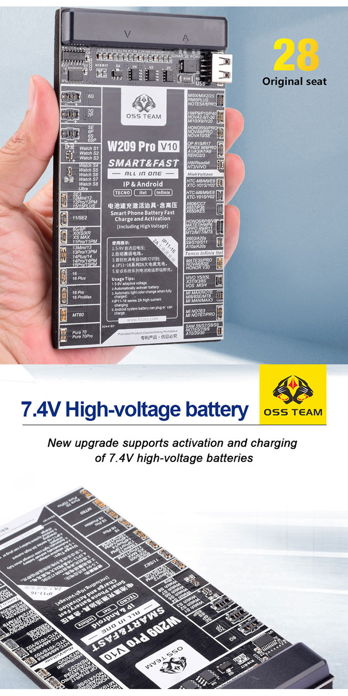 W209 Pro V9 Battery Activation Board for iPhone 6-X 11 12 13 14 15 16 Samsung Xiaomi Android ...