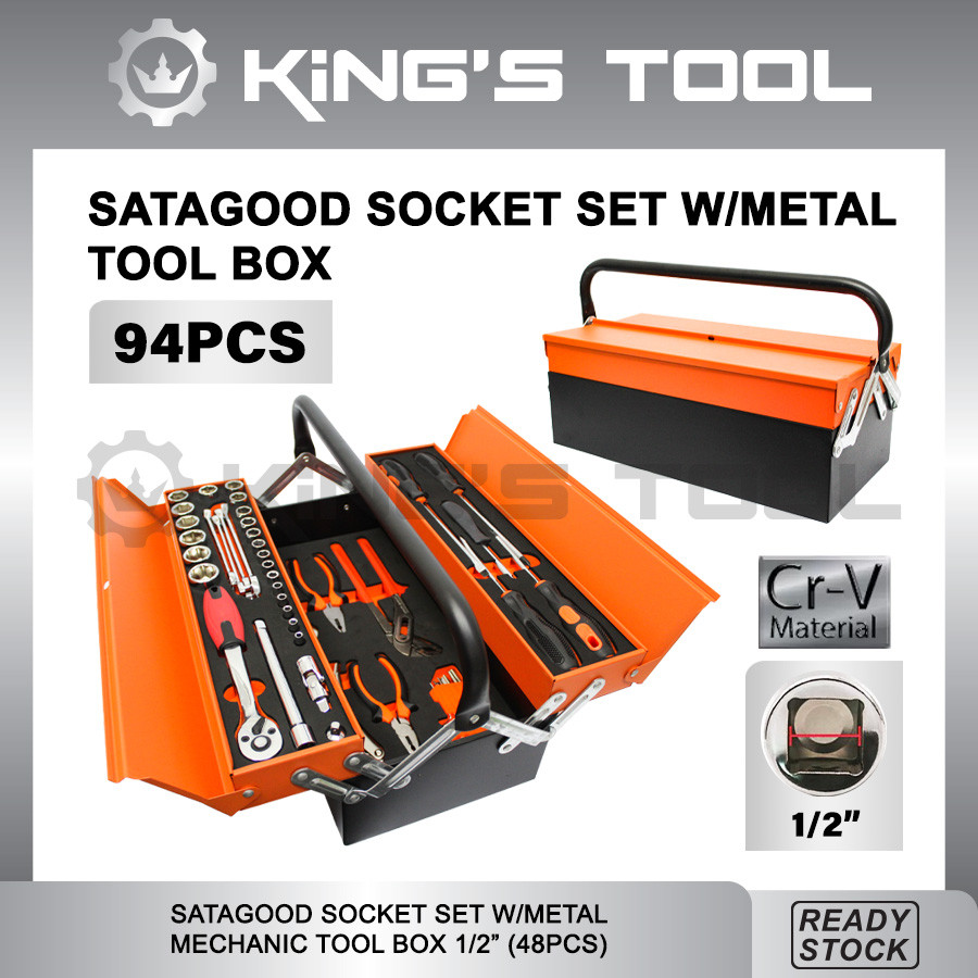 SATAGOOD SOCKET SET W/METAL MECHANIC TOOLBOX ¼”, 3/8” (48PCS/SET ...