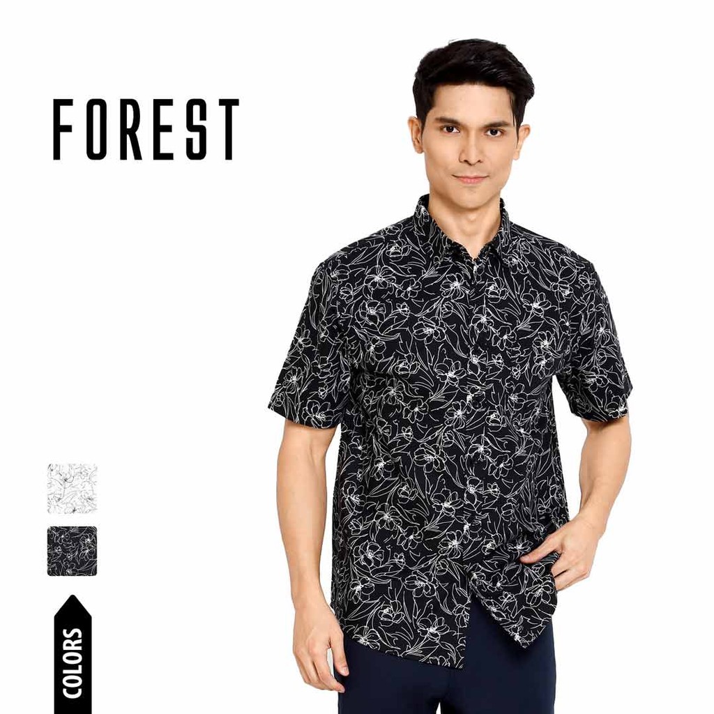 Forest Baju Kemeja Lelaki | Forest Woven Collar Full Floral Printed ...