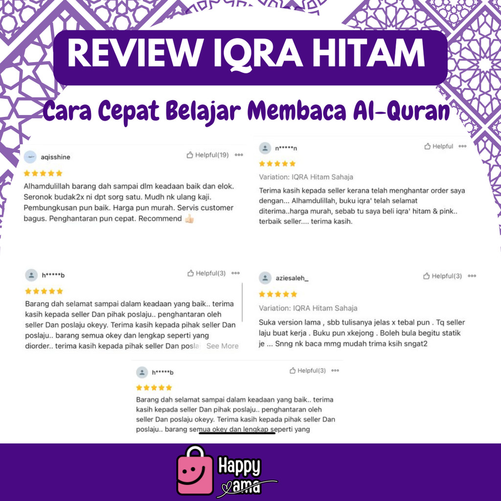 Iqra Hitam Cara Cepat Belajar Membaca Quran 1 6 Edisi Asal Indonesia ...