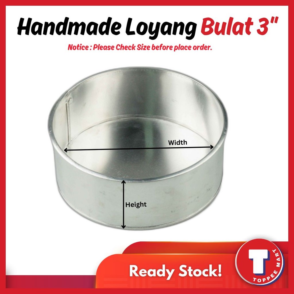 3"Tinggi Loyang Bulat Handmade ROUND Cake Tin Fixed Base Aluminium ...
