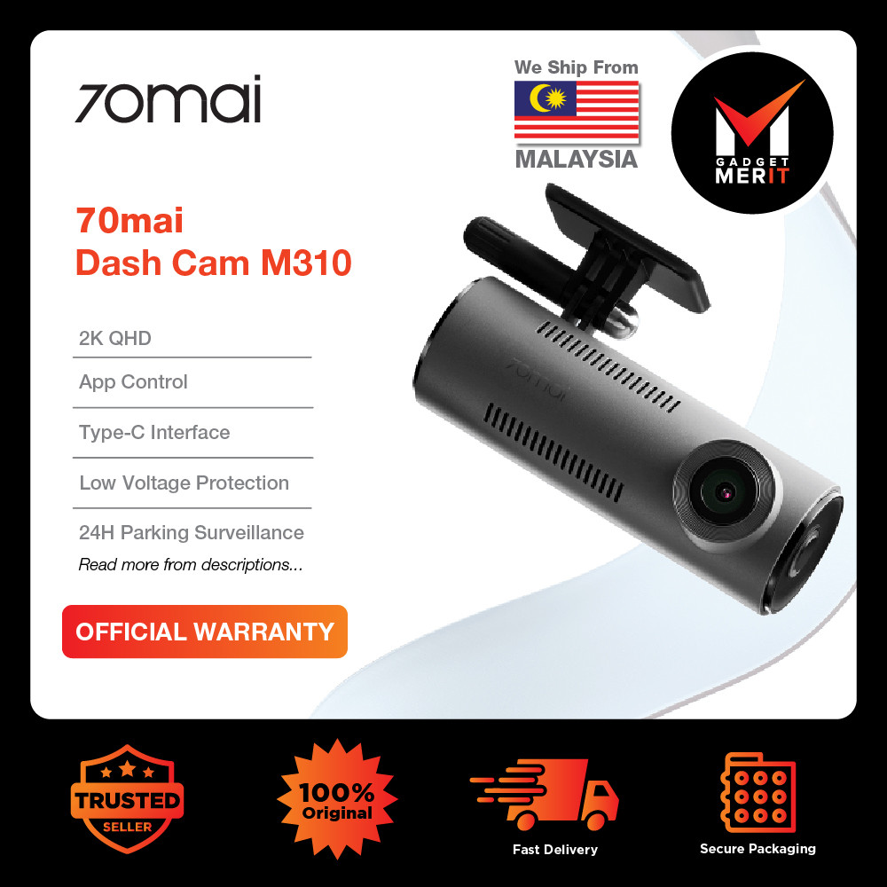 70mai Dash Cam M310 | 2K QHD Video | 130° FOV | 300mAh Battery | App ...