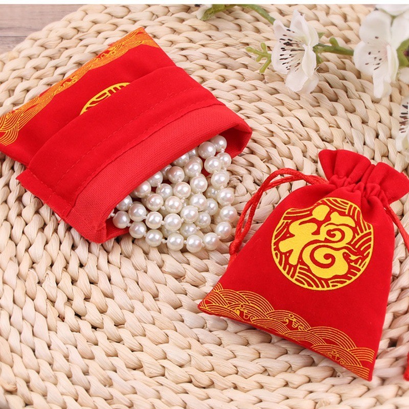 1/3/5Pcs 2025 Chinese New Year Red Velvet Bag - China Word FU Gold ...