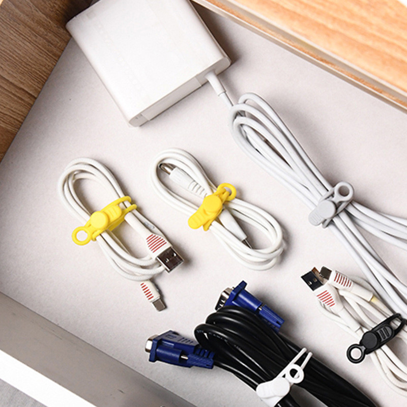 𝐊𝐄𝐄𝐏 𝐀𝐋𝐋 𝐓𝐈𝐃𝐘 Silicone Data Cable Clips Wraps Adjustable Reusable Cord ...